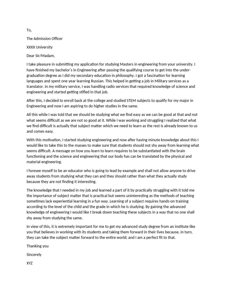 SAMPLE of Motivation Letter | PDF | Academic Degree | University