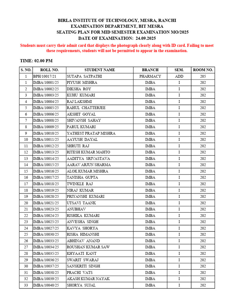 Seating Plan For Mid Semester Examination-MO-2025-Evening - 24!09!2025 ...
