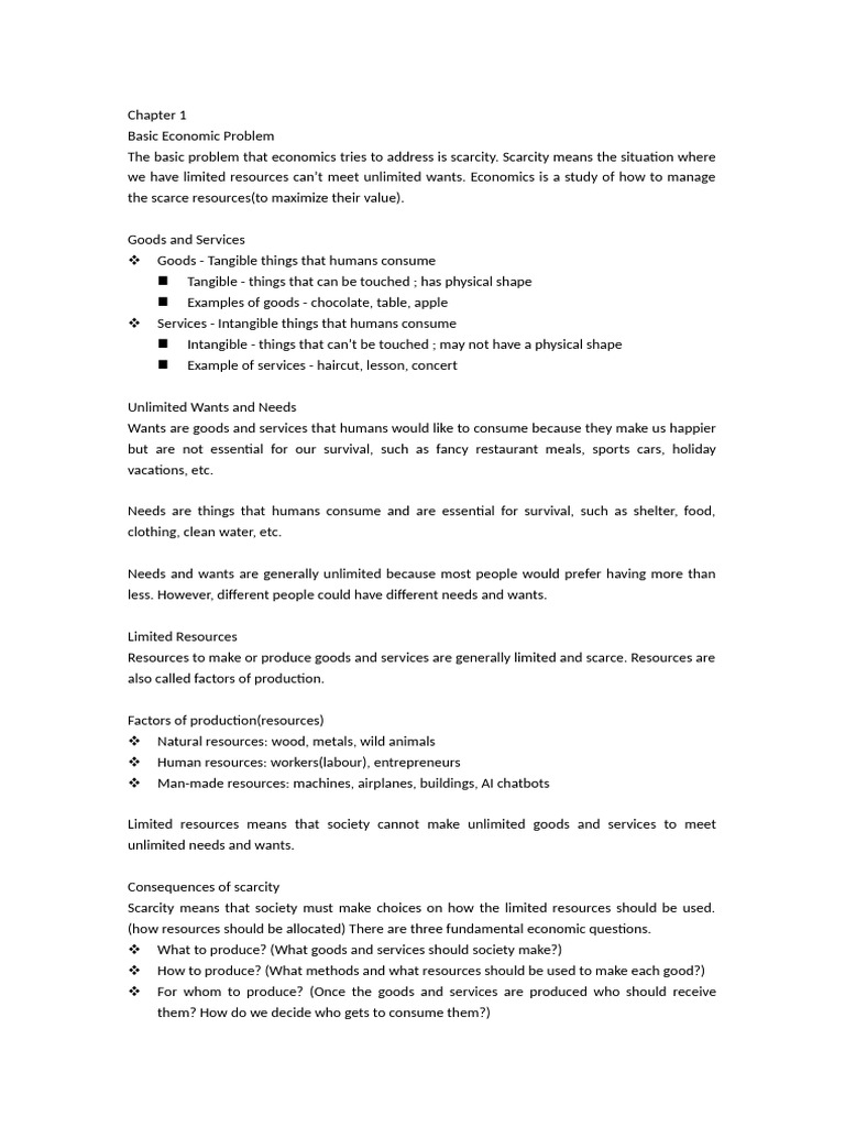 Chapter 1 Basic Economic Problem | PDF | Goods | Opportunity Cost