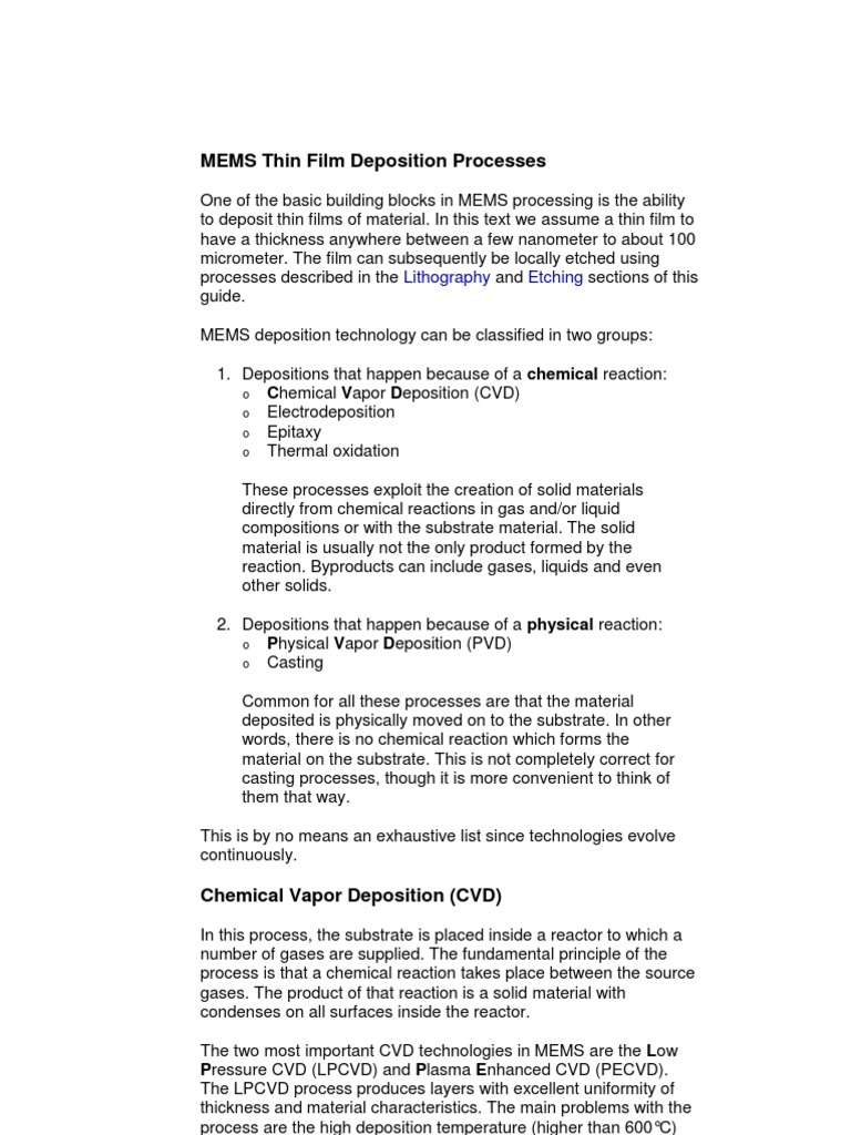 Thin Film Deposition Processes | PDF | Epitaxy | Chemical Vapor Deposition