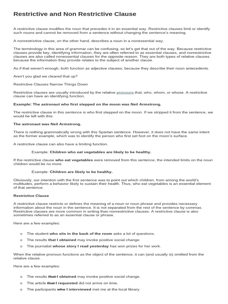 Understanding Restrictive vs Nonrestrictive Clauses | PDF | Clause | Comma