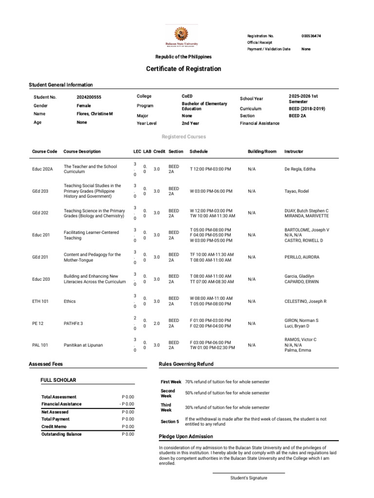 Student Registration Certificate - BEED 2A | PDF