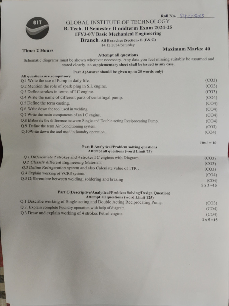 1st Semester Mid Term Papers | PDF
