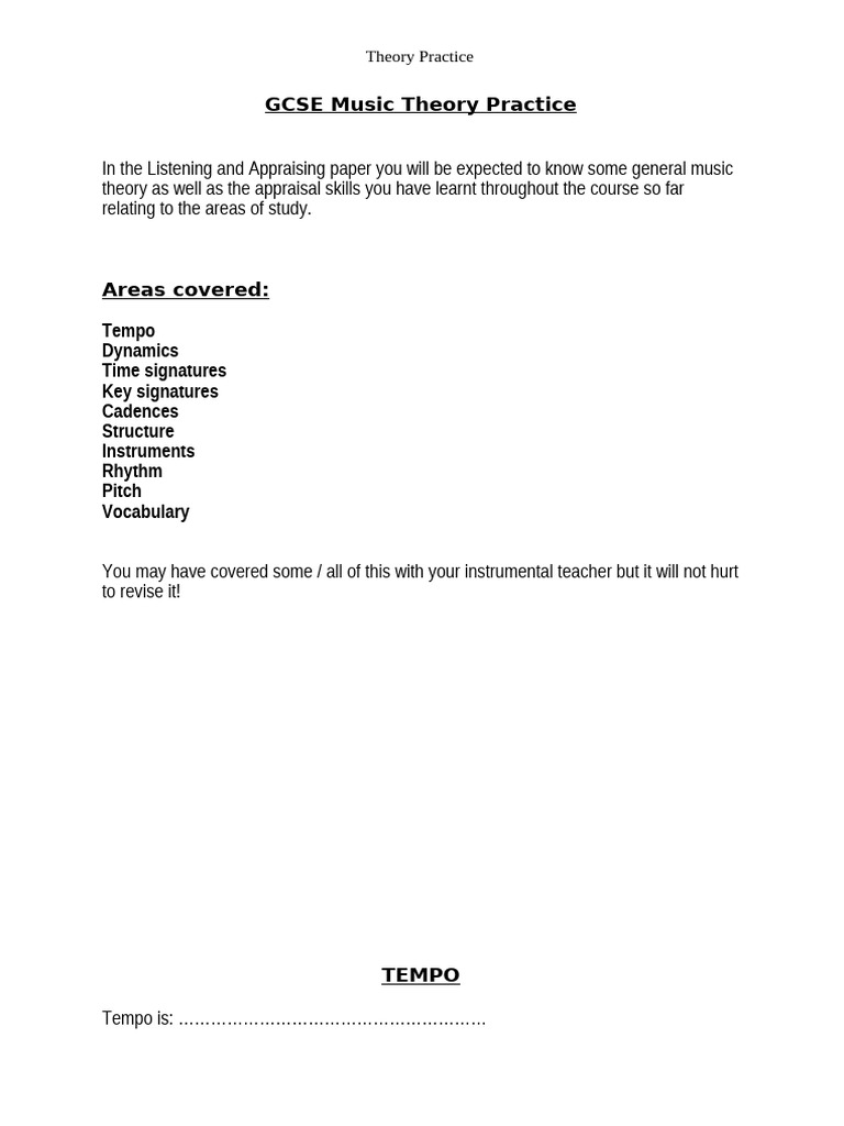 GCSE Music Theory Practice Guide | PDF | Tempo | Musicology