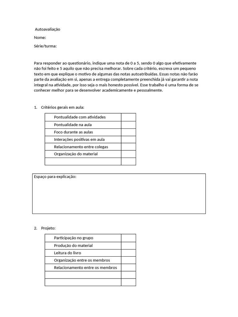 Autoavaliação 2o EM - 2o Tri | PDF