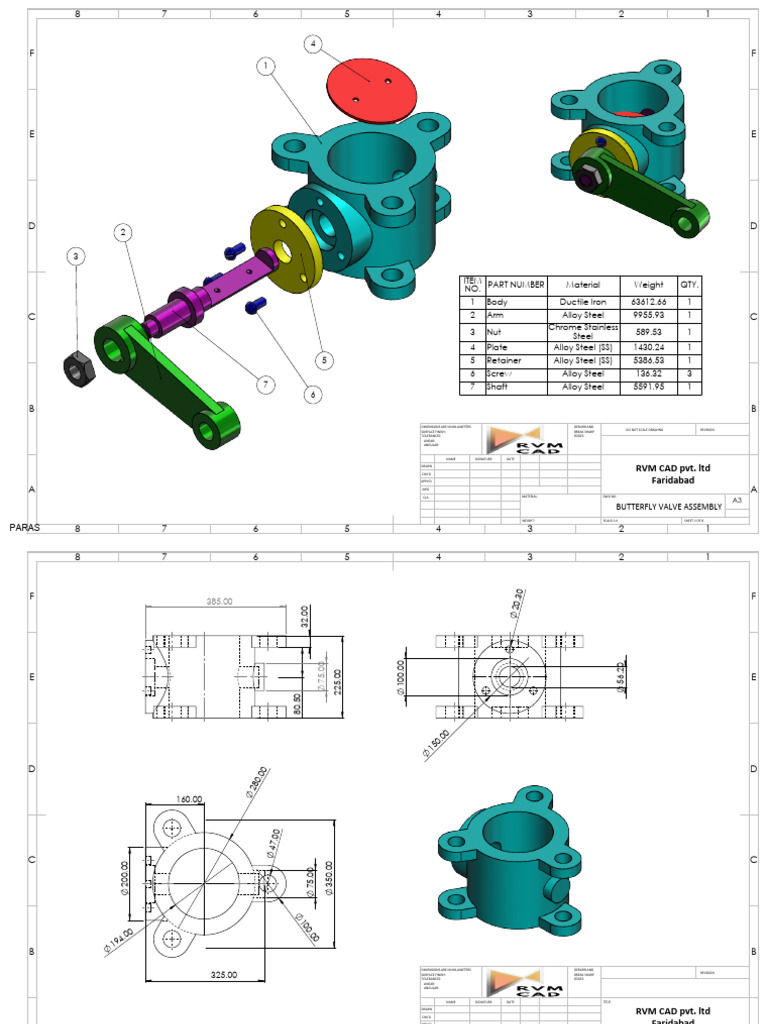 Butterfly Valve Assembly Drawing PDF | PDF | Steel | Materials