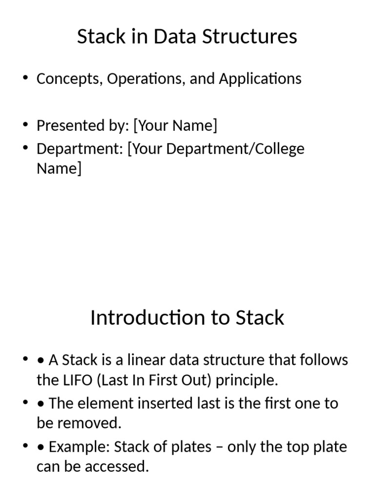 Stack in Data Structures Presentation | PDF