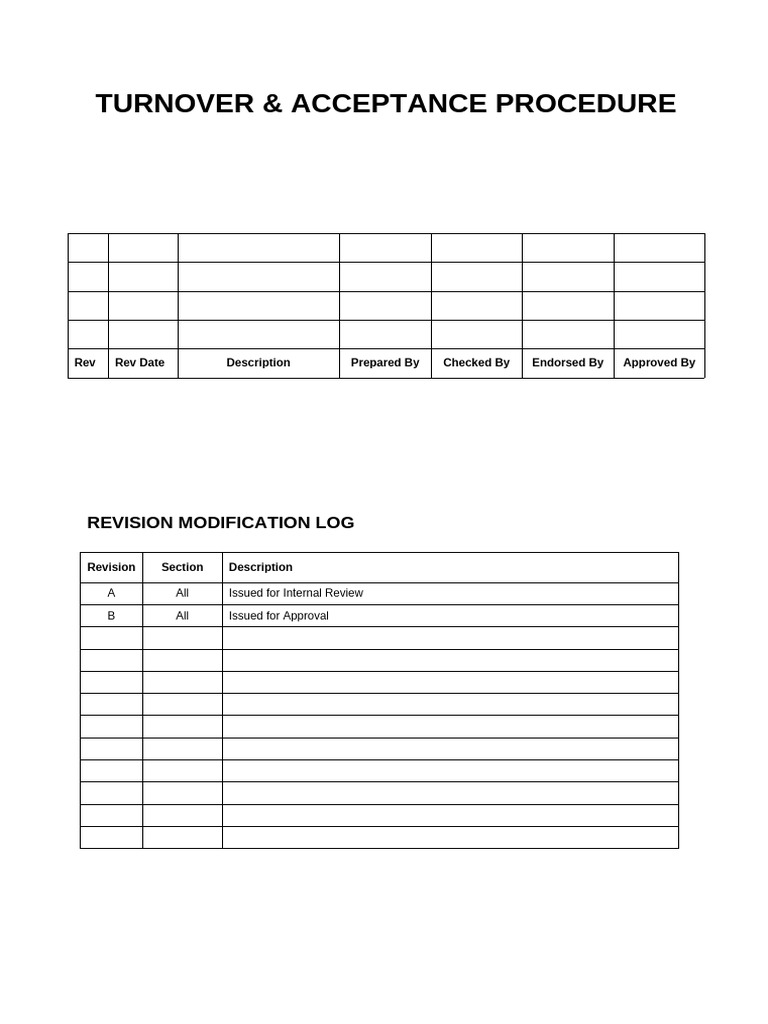 Turnover and Acceptance Procedure Guide | PDF | Specification ...