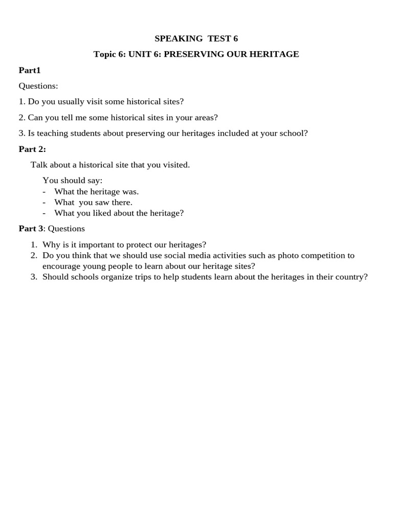 Speaking Unit 6 | PDF