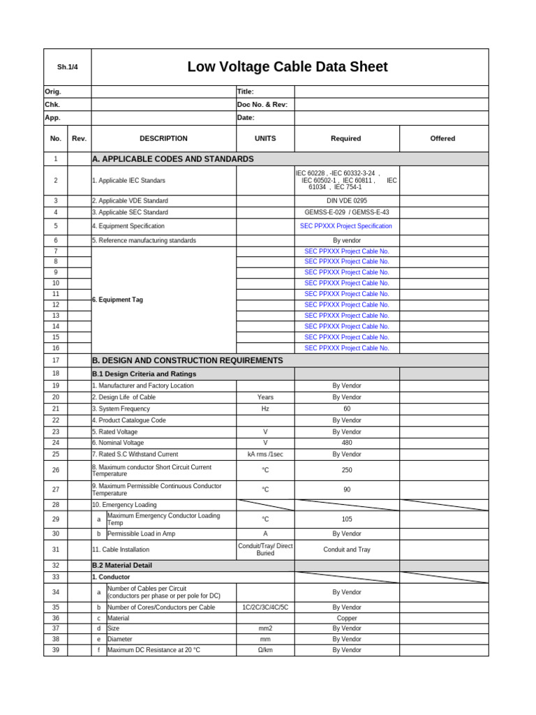 Low Voltage Cable Specifications Sheet | PDF | Inductance | Electrical ...