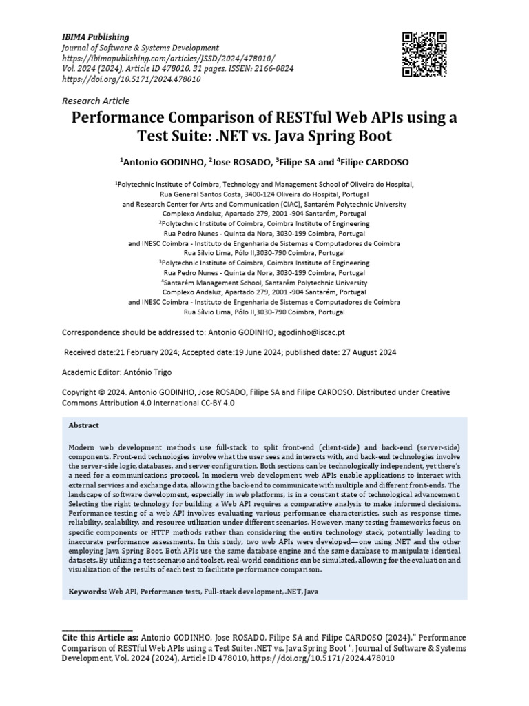 Godinho A Et Al 2024 Performance Comparison of RESTful Web APIs Using A ...