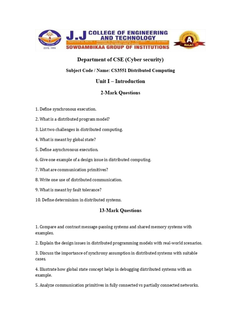 CS3551 Distributed Computing HOTS 2markfirst | PDF | Distributed ...
