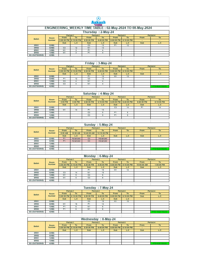 Eng Time Table - 02 - 05 - 2024 To 08 - 05 - 2024 | PDF