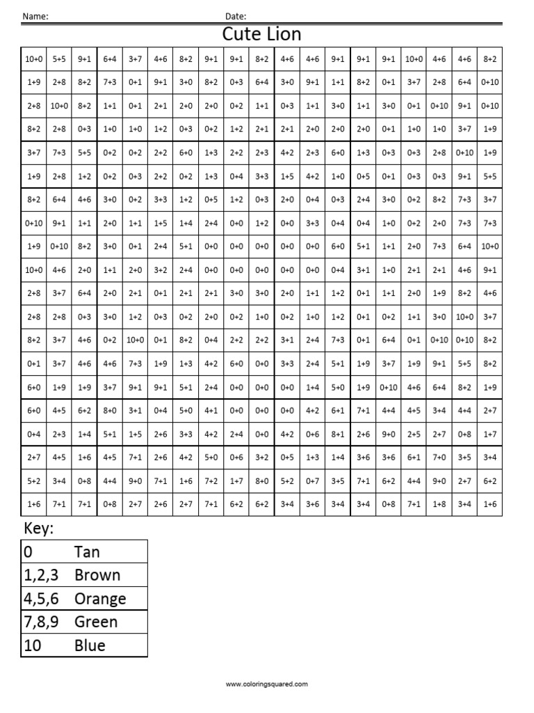 Free Addition Worksheet Activities AEC4 Cute Lion Math For Kids | PDF