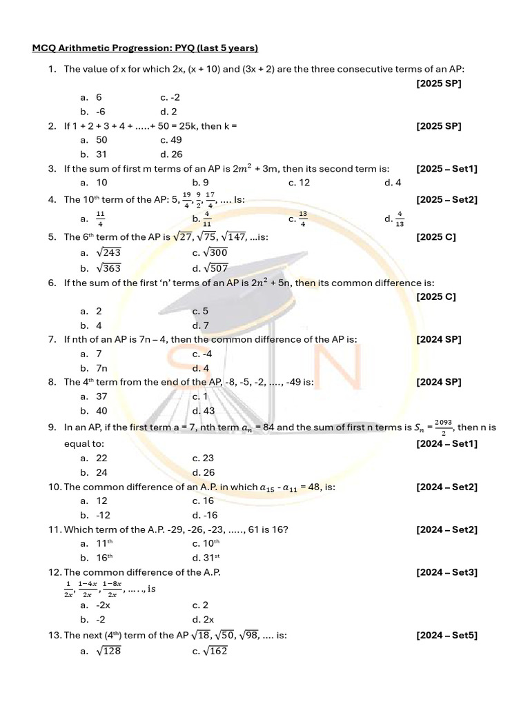 MCQ Arithmetic Progression | PDF | Chess | Chess Theory