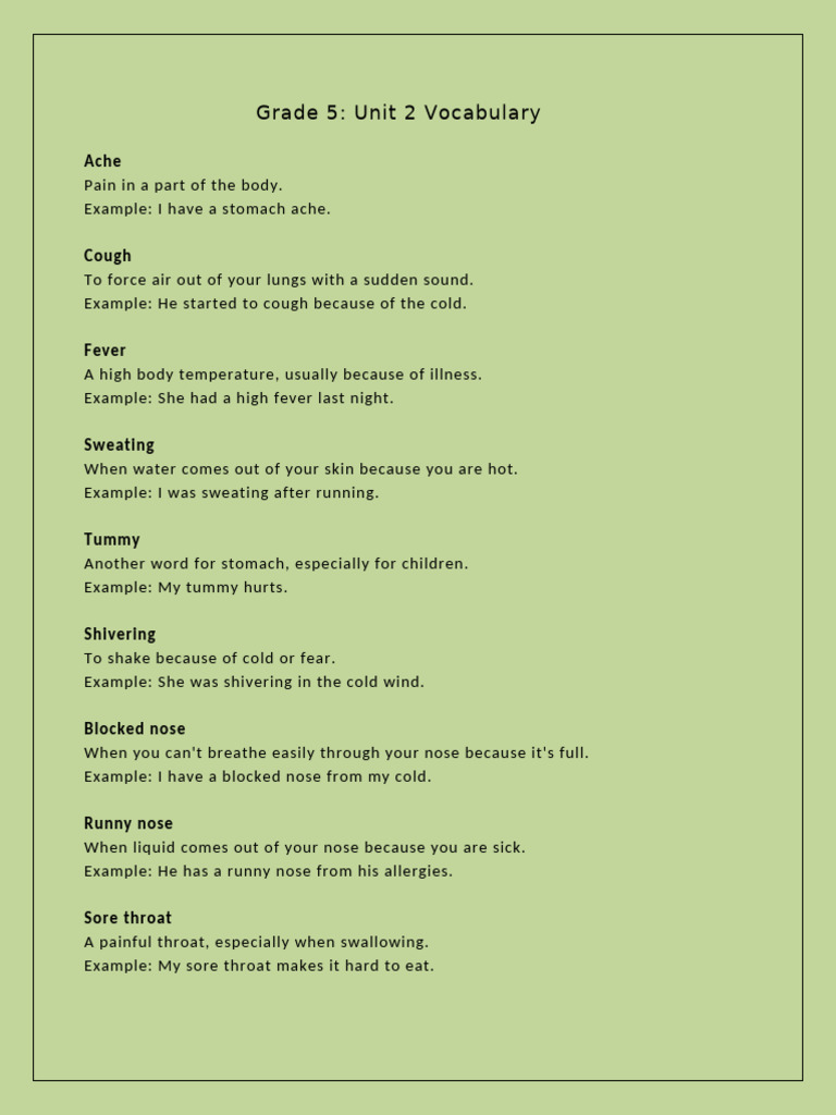 Grade 5 Unit 2 Vocabulary-1 | PDF | Foods