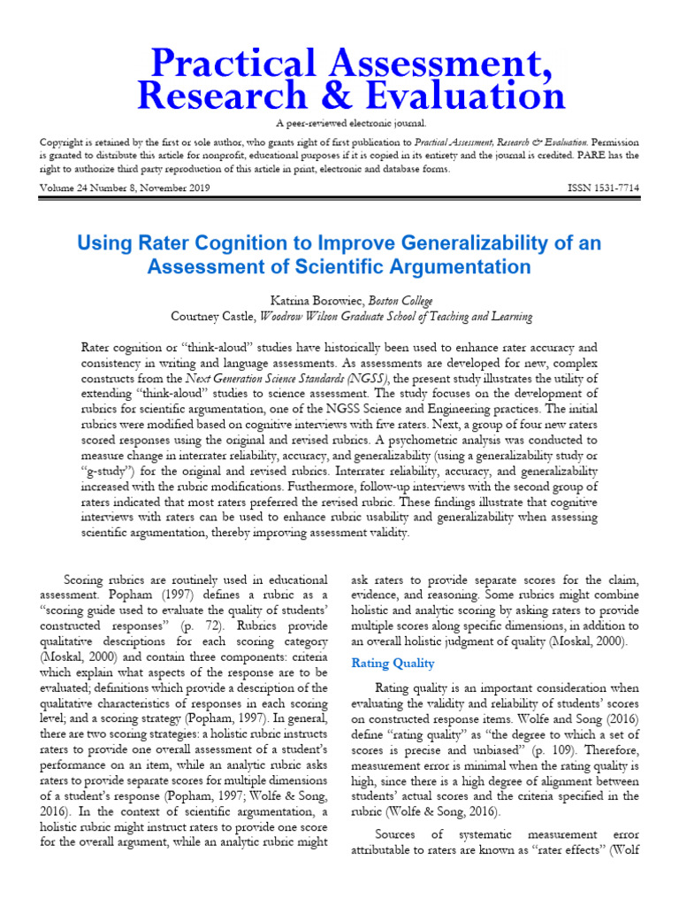 Using Rater Cognition To Improve Generalizability of Assessment | PDF