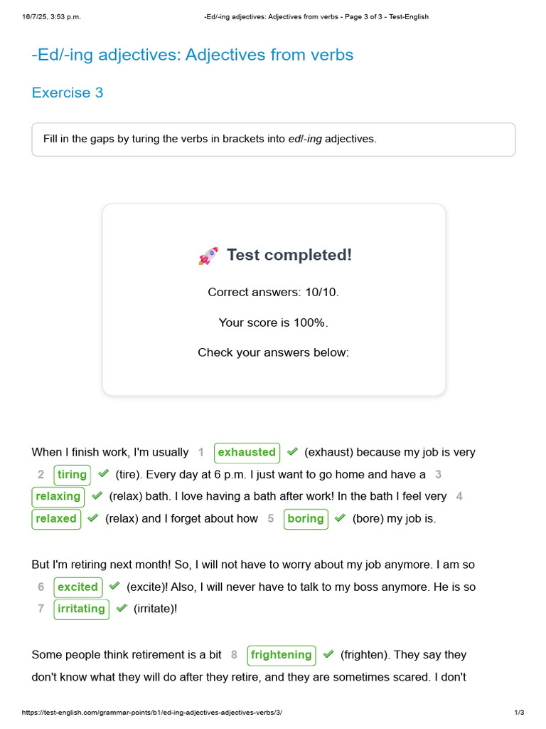 Ed - Ing Adjectives - Adjectives From Verbs | PDF | Linguistics ...