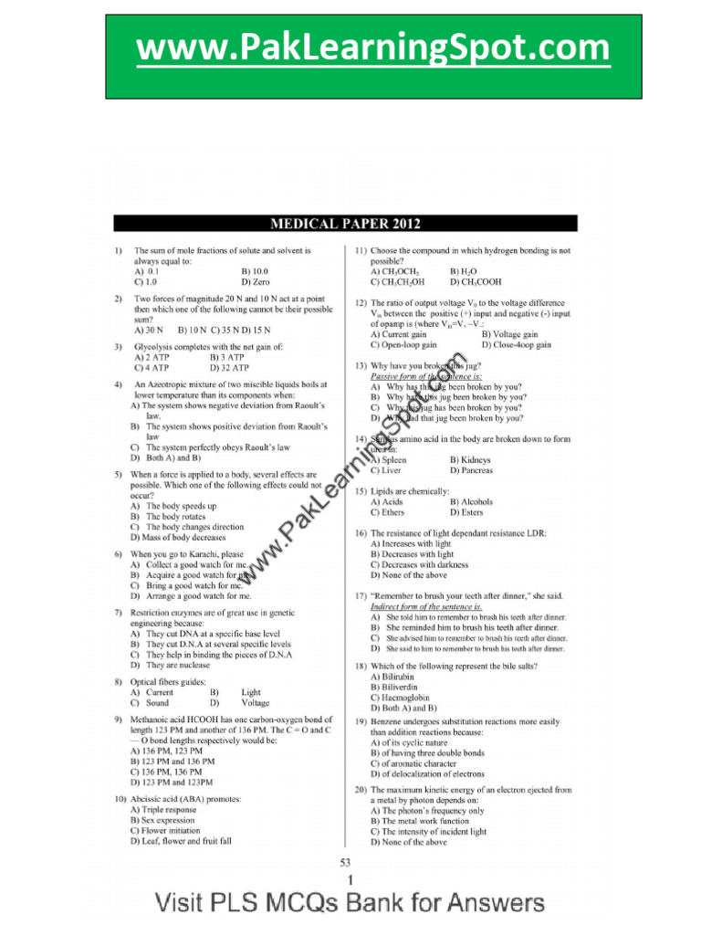 ETEA MDCAT Past Papers Collection | PDF