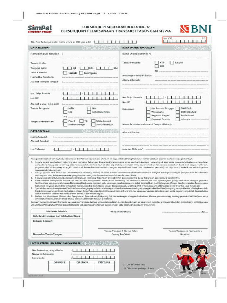Formulir Pip Bni Simpel | PDF
