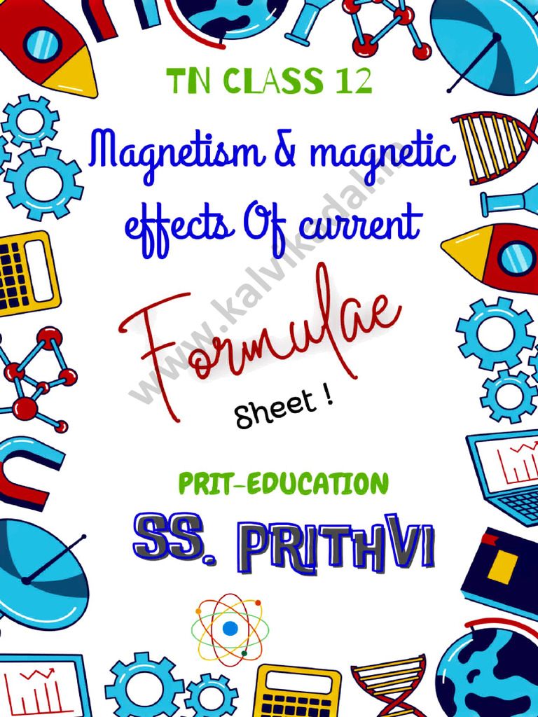 12th Physics CH - 3 Formula Sheet | PDF | Magnetic Field | Magnet