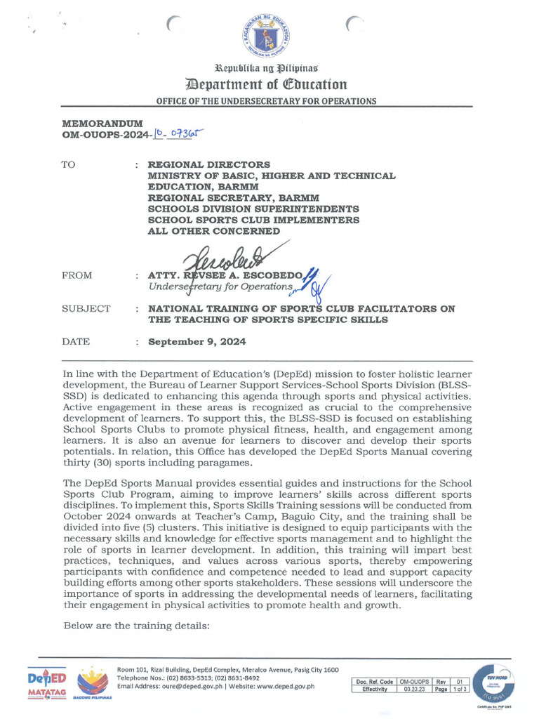 Memo For The Training of SC Facilitators Revised | PDF