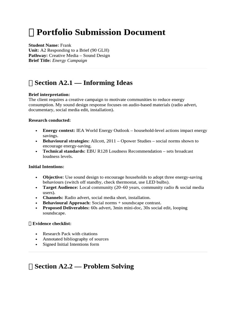 ? Portfolio Submission Document | PDF | Energy Conservation
