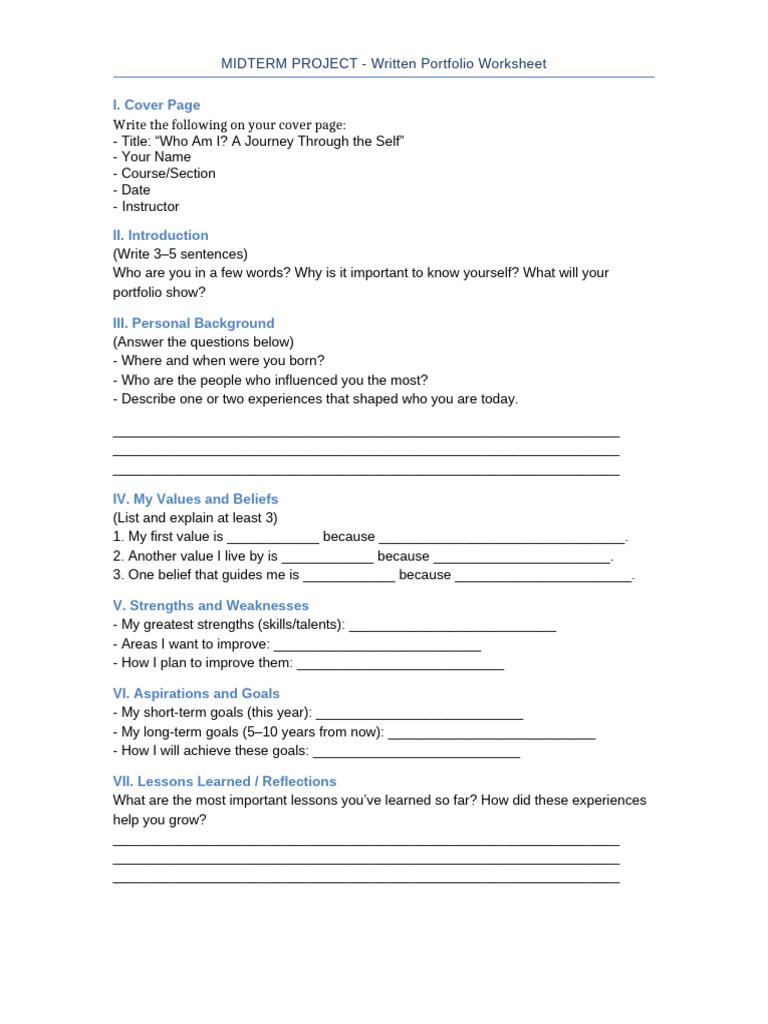 MIDTERM-PROJECT Who Am I Portfolio Worksheet | PDF