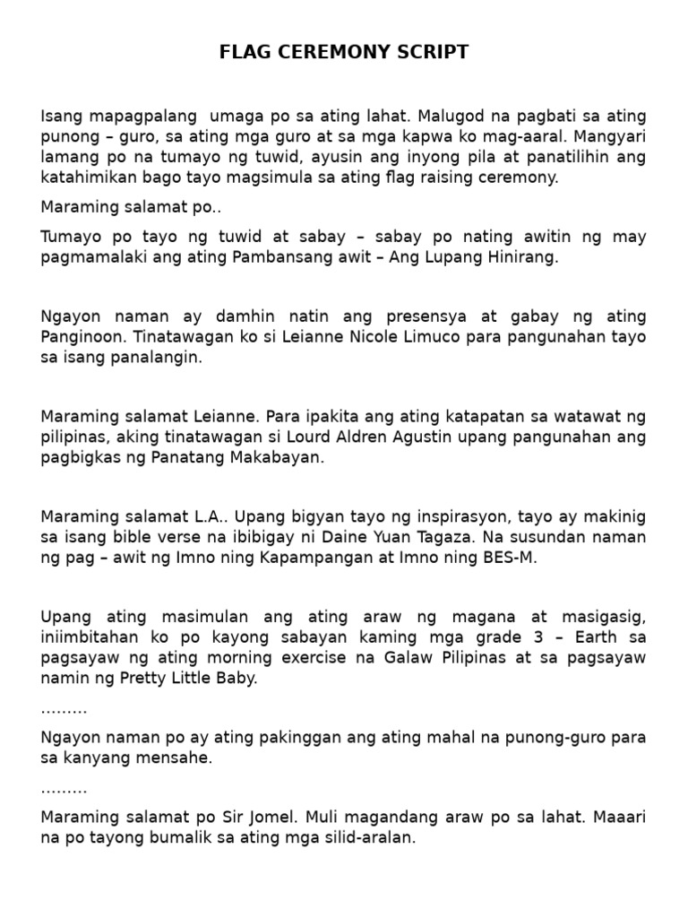 FLAG CEREMONY SCRIPT | PDF