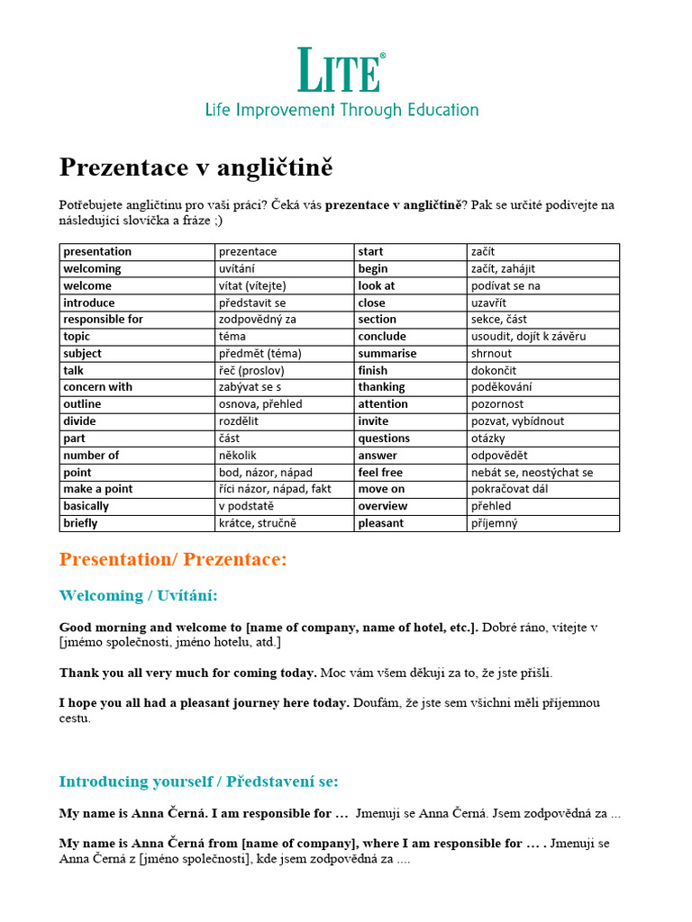 Slovicka Ke Stazeni Prezentace V Anglictine | PDF