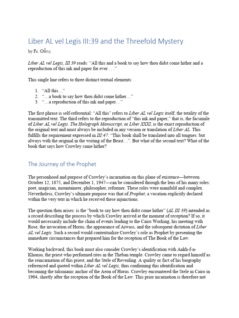 Liber AL Vel Legis III - 39 and The Threefold Mystery | PDF ...