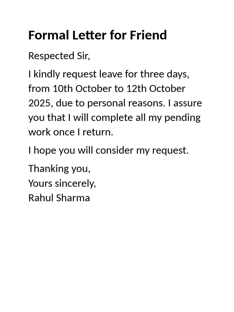 Formal Letter For Friend | PDF