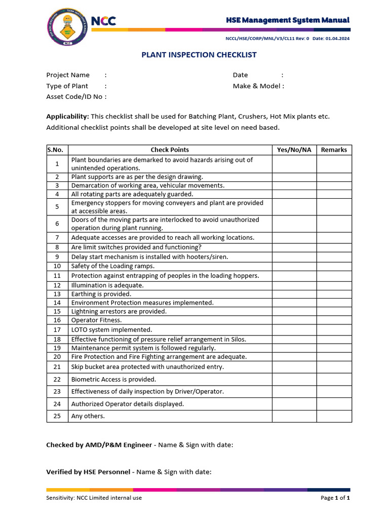 11.plant Inspection Checklist | PDF