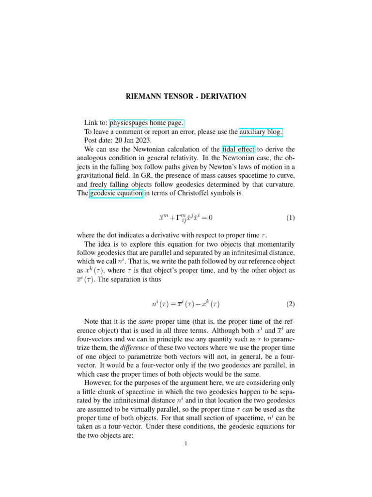 Riemann Tensor - Derivation | PDF | Albert Einstein | Mathematical Physics