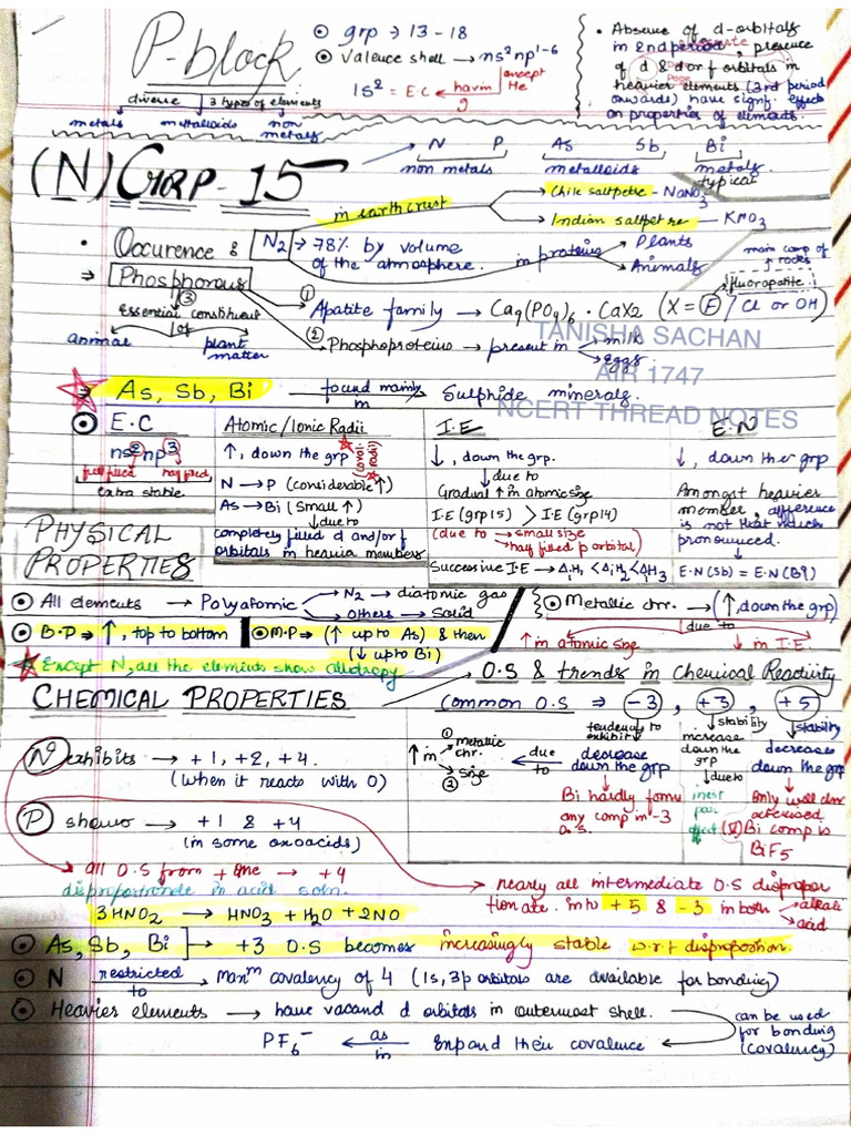 Group 15 Nitrogen Ncert Thread Notes | PDF