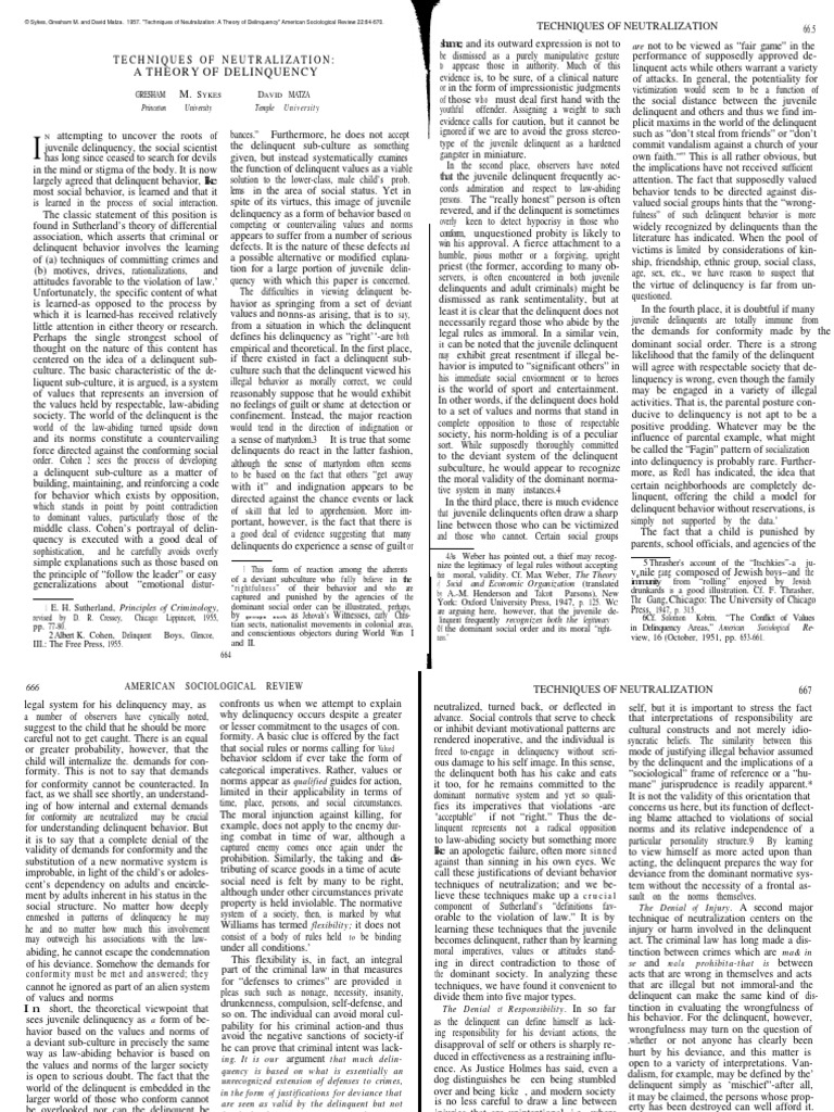 Techniques of Neutralization_Sykes & Matza | Deviance (Sociology ...