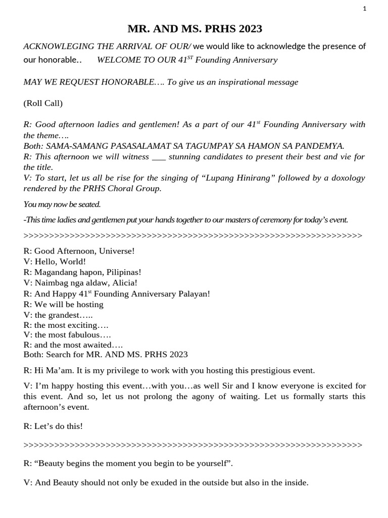 Pageant Script Final Autosaved | PDF