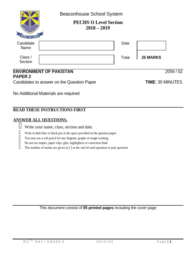 Pakistan Environment O Level Exam Paper | PDF | Precipitation | Climate