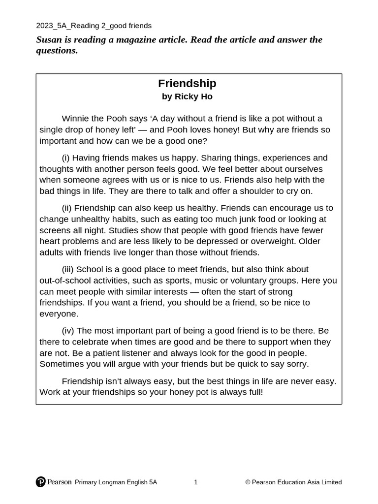 2023 5A Reading 2 Good Friends | PDF | Friendship