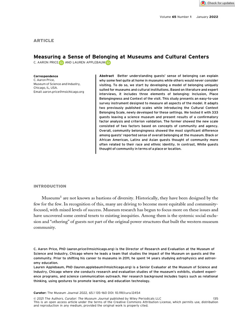 Curator The Museum Journal - 2021 - Price - Measuring A Sense of ...