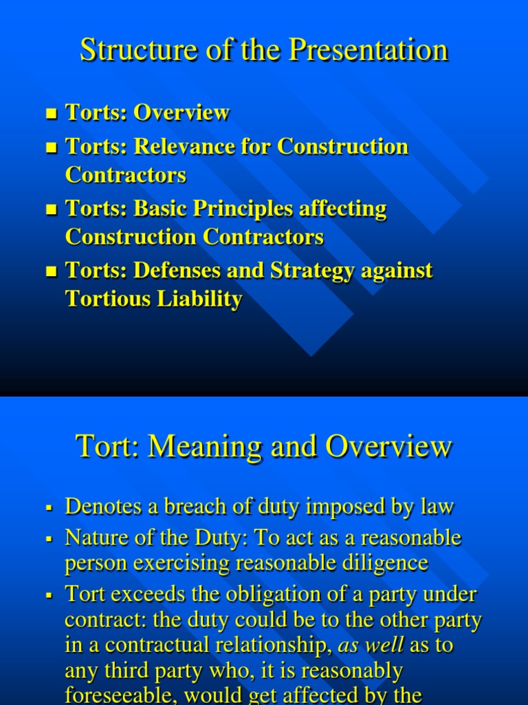 Presentation On Tort-Construction | PDF | Tort | Trespass