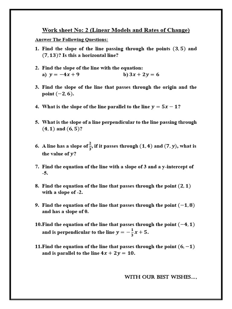 Sheet 2 Linear Models and Rates of Change | PDF