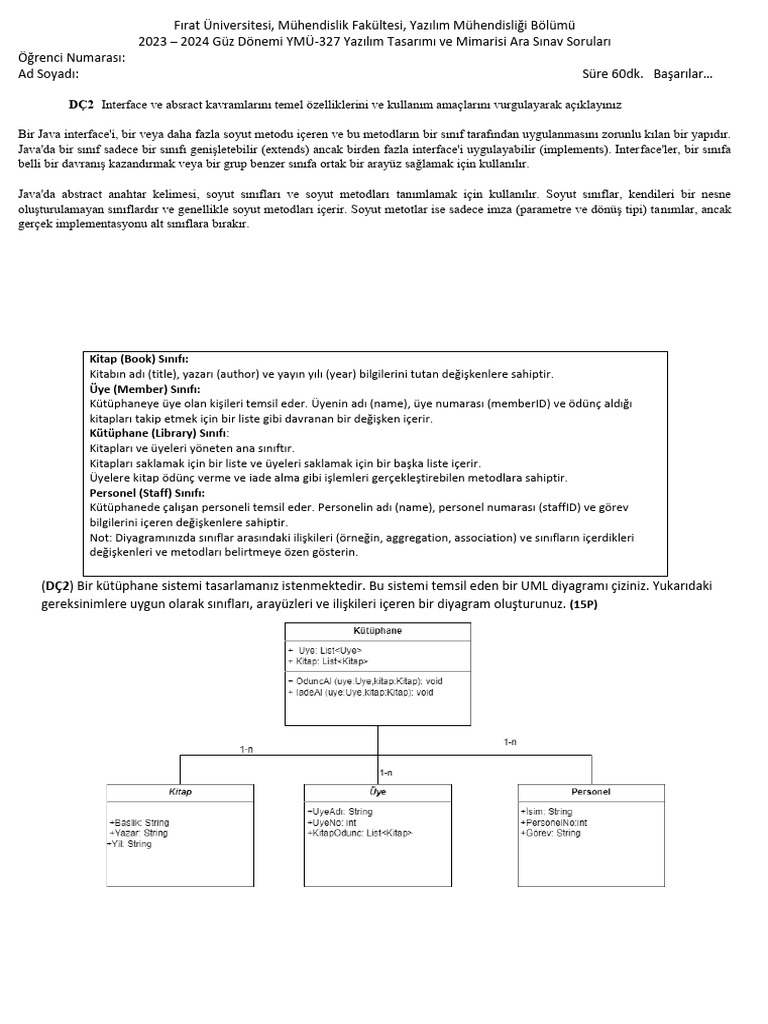 2023-2024-Yazılım Tasarımı Mimarisi Vize Cevap Anahtarı | PDF