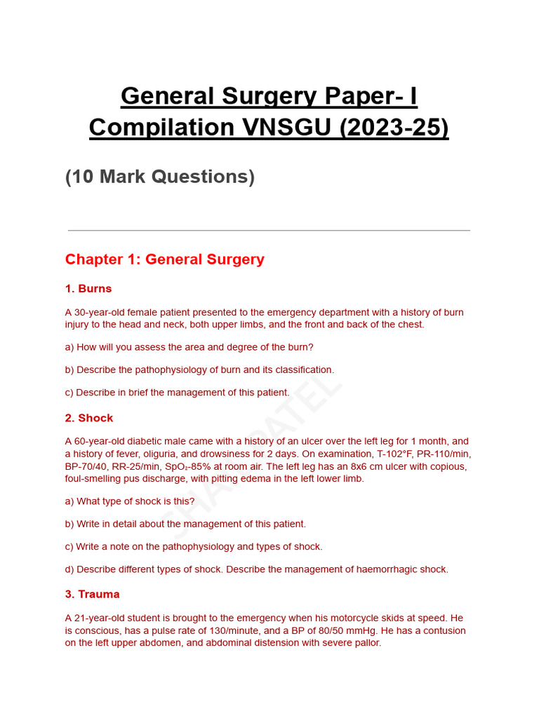 General Surgery Exam Questions 2023-25 | PDF | Breast Cancer | Diseases ...