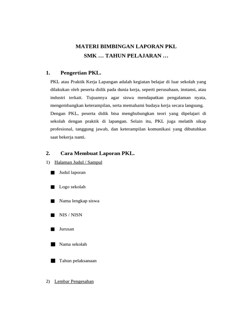 Panduan Laporan PKL SMK Lengkap | PDF