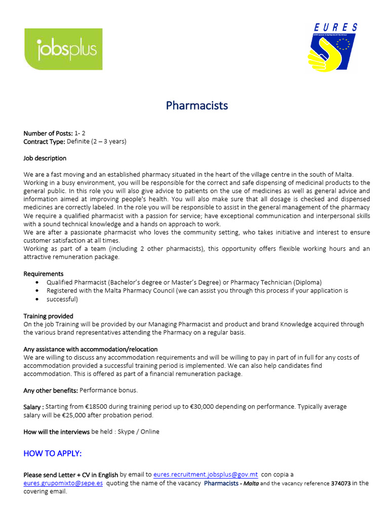 OferMalta27sept Pharmacist | PDF | Pharmacy | Pharmacist