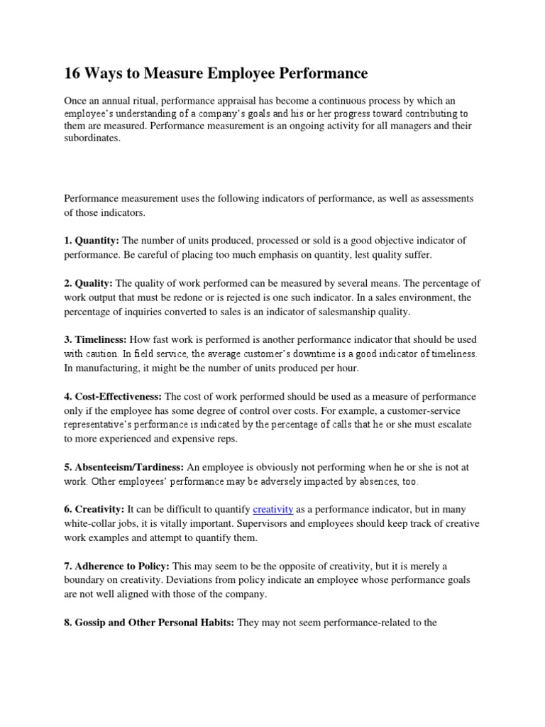 16 Ways To Measure Employee Performance | PDF | Performance Appraisal ...