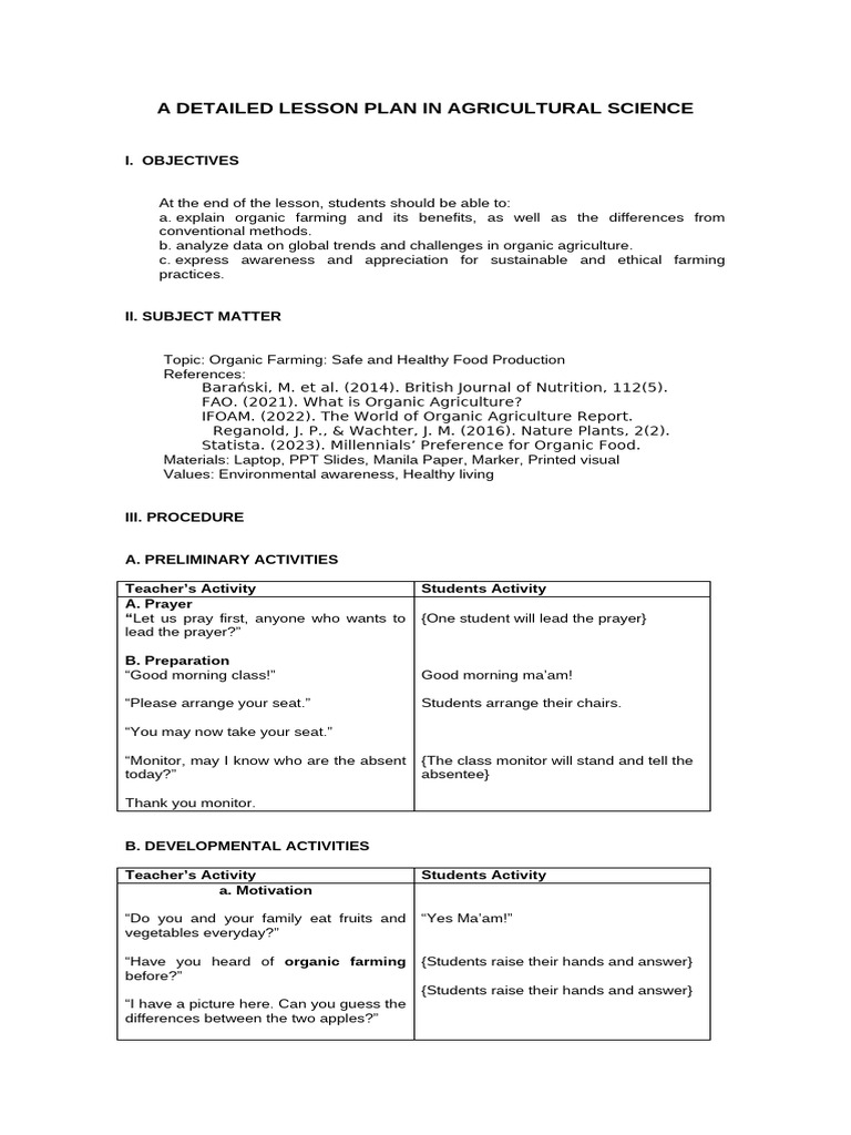 Lesson Plan on Organic Farming Basics | PDF | Organic Farming | Agriculture