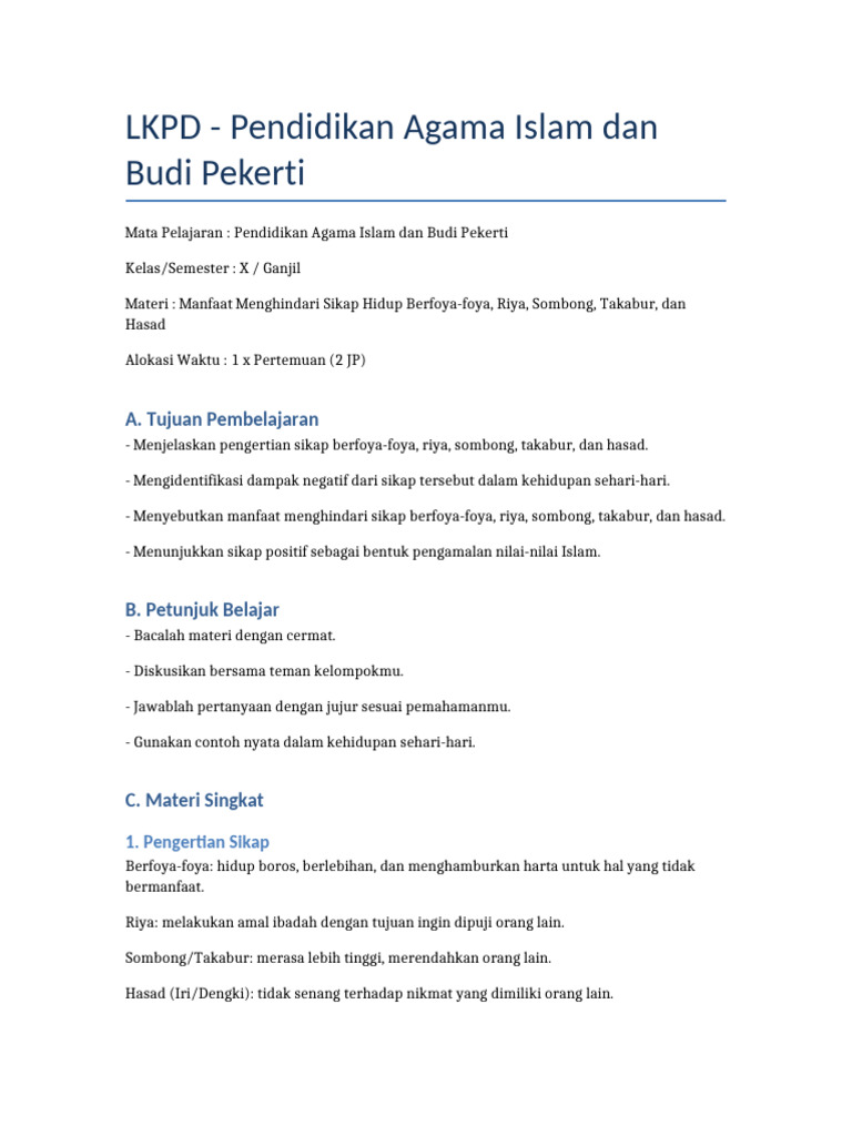 LKPD_PAI_KelasX | PDF