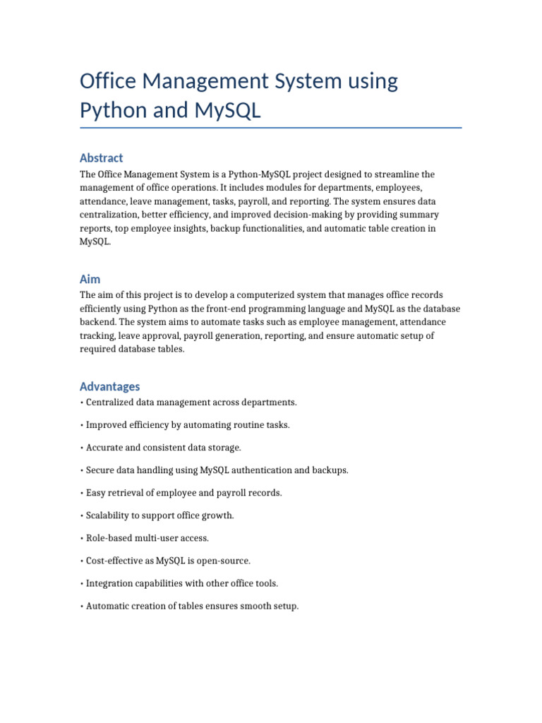 Office Management System With Appendix | PDF | Databases | My Sql